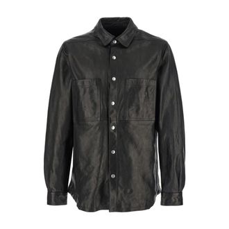 Rick Owens Homme, Vestes, Noir, Taille: M Veste Cuir Noir Col Classique Homme