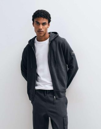 Calvin Klein Jeans sweat &agrave; capuche zipp&eacute; avec badge noir