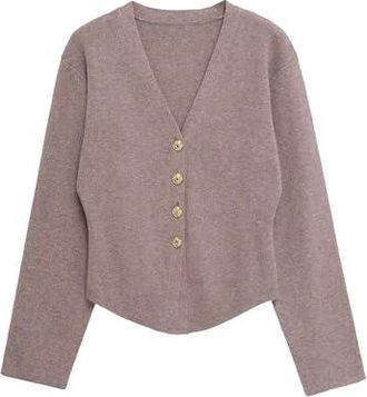 Generic Haut tricot&eacute; d&eacute;contract&eacute; pour femme - Col en V - Manches longues - &Eacute;l&eacute;gante chemise en tricot fin, Brun clair, XS