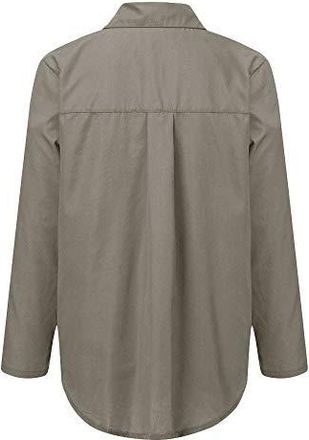 Generic Chemises et chemisiers en coton &agrave; manches longues pour femme - Chemise basique &agrave; manches longues et col en V - Chemisier d&eacute;contract&eacute; en coton de coule