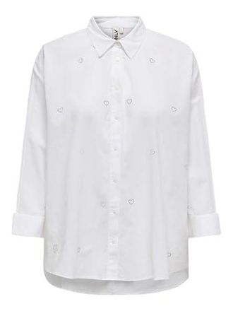 Only Onlnew Lina Grace Ls EMB Shirt Noos WVN, Blanc éclatant., L