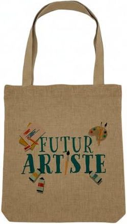 Fabulous Sac Shopping Tote Bag Aspect Lin - Futur Artiste Enfant Avenir Passion - Sac de Courses Toile Epaisse 360g Beige Naturel Cabas Port&eacute; Epaule Solide Imp