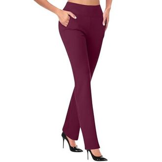 Generic Pantalon habill&eacute; extensible et droit avec poches pour femme - Grand et petit standard - Pour le travail, les affaires, le yoga et le travail, Rouge, X