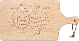 Mr. & Mrs. Panda Brotzeitbrett Eulen Liebe - Geschenk, Schneidebrett, Owl, Fr&uuml;hst&uuml;cksbrettchen, Eule, Hackbrett, tranchierbrett, servierbrett Holz, Holzbrett, Freund, 