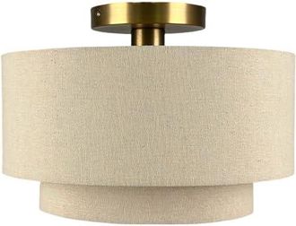 Relaxdays Deckenlampe, Leinen & Metall, HxD: 24 x 35 cm, E27, Deckenleuchte Wohnzimmer, Schlafzimmer, beige/Bronze