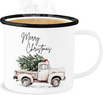 Shirtracer Emaille Becher Blechbecher - Weihnachtstasse Tasse - Motiv Merry Christmas Truck Geschenke Weihnachtsmotiv Geschenk Weihnachten I Winter Geschenk Weih