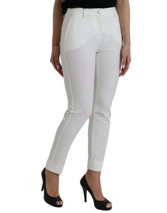 Dolce & Gabbana Womens White Wool Mid Waist Tapered Pants Virgin Nylon Elastane