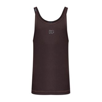 Dolce & Gabbana Geripptes Top mit gesticktem Logo - - Tops - Herren - Braun - L