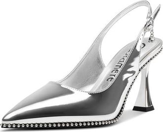 Castamere Femmes Slingback Kitten Talon Heel Ferm&eacute; Pointu Bout Escarpins Bloc Chunky Mariage Party Dress Chaussures 9 CM Heels Argent 40 EU