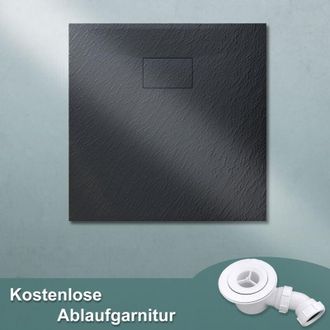 Sonni Duschtasse Sonni 80x80cm Flach Duschwanne smc inkl.Ablaufgarnitur,Antirutsch,Schneidbaren Design Schwarz