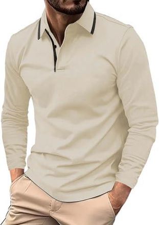 Generic Polo à manches longues pour homme - Chemise de travail décontractée extensible infroissable boutonnée tendance simple à revers - T-shirt de sport doux