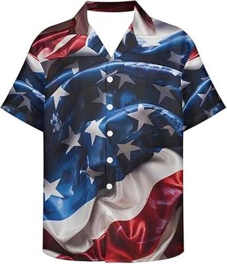 Keephen kewing Patriotique Drapeau USA Chemises Hommes/Femmes Aigle/Loup Impression 3D Chemise Hawaiienne Chemise &agrave; Boutons Cool Plage Vacances Col &agrave; Revers H