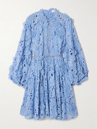 Zimmermann Patience Minikleid Aus Baumwolle Mit Lochstickerei Und Applikationen - Blau