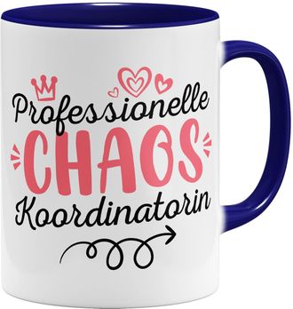 OM3 Professionelle Chaos Koordinatorin Kaffee-Tasse mit Spruch - B&uuml;rotasse B&uuml;ro - Keramik Becher - 325ml - Beidseitig Bedruckt - Dunkelblau