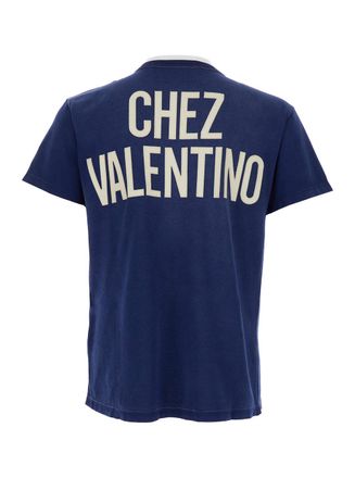 Valentino Mens Blue Crewneck T-Shirt With Logo Cotton T-Shirts And Polos