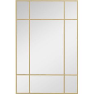 HOMCOM Miroir mural HOMCOM verri&egrave;re rectangulaire style fen&ecirc;tre, horizontal ou vertical avec 4 crochets, en m&eacute;tal dor&eacute; - 90x60 cm
