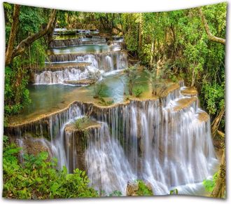 A.Monamour Wandteppiche Wasserfall In Kanchanaburi Thailand Tropischer Gr&uuml;ner Dschungel Wald B&auml;ume Natur Landschaft Druck Stoff Wandbehang Tapisserie Vorh&auml;nge Ti