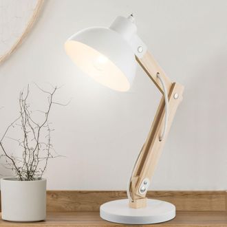 Globo Lighting Tischleuchten aus Holz mit beweglichem Spot Nachttischlampen wei&szlig;, 1x E27 LED 8 Watt 1055 Lumen, LxBxH 31x16x42,5cm, Wohnzimmer Schlafzimmer