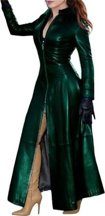 Generic Trench en similicuir pour femme - Manches longues - Fermeture &eacute;clair int&eacute;grale - Tenue tendance 2026, vert fonc&eacute;, 4XL