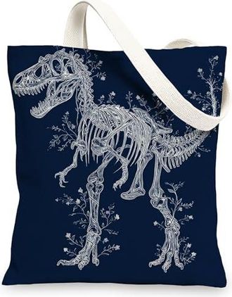 Generic Sacs fourre-tout en toile motif squelette de dinosaure, sacs dépicerie réutilisables, sacs dépicerie floraux, légers et lavables pour voyage, plage, p