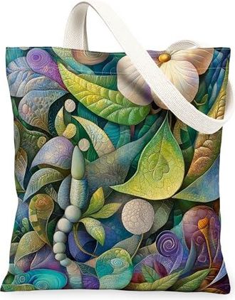 Generic Sac fourre-tout en toile de pervenche printani&egrave;re pour le magasinage, 33 x 38,1 cm, sac d&eacute;picerie r&eacute;utilisable, motif floral, sac d&eacute;picerie pour femme