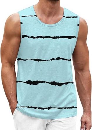 Generic Débardeur rayé sans manches pour homme - Haut de sport pour homme - Couleur unie - Imprimé assorti - Loisirs - Vacances - Débardeur sans manches pour 