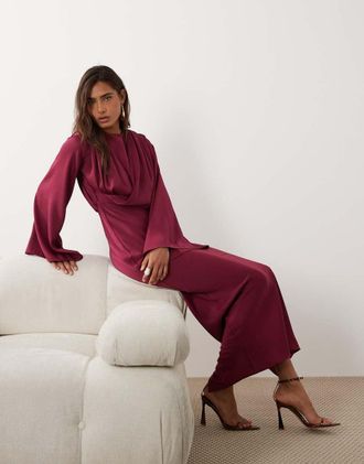 Asos Robe drap&eacute;e &agrave; manches &eacute;vas&eacute;es - Framboise-Rouge