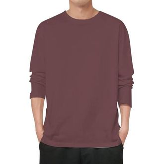 Generic T-shirt pour homme - Col rond - Manches longues - Polaire - Pull slim fit basique - Hauts thermiques, Brique rouge., XXL