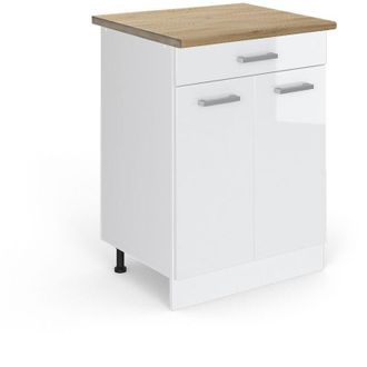 Vicco Meuble cuisine R-Line, Blanc Haute brillance, 60 cm avec tiroir, pt Chêne Vicco