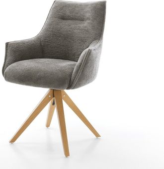 DELIFE Drehstuhl Alja-Flex mit Armlehnen Boucl&eacute; Soft Schlamm Holzgestell kantig Natur 180&deg; drehbar Taschenfederkern, Esszimmerst&uuml;hle