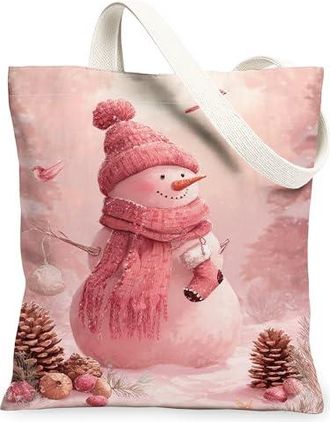 Generic Sacs fourre-tout en toile motif bonhomme de neige dhiver, adorables personnages froids, sacs d&eacute;picerie r&eacute;utilisables, l&eacute;gers et lavables, p&ecirc;che, 13x15