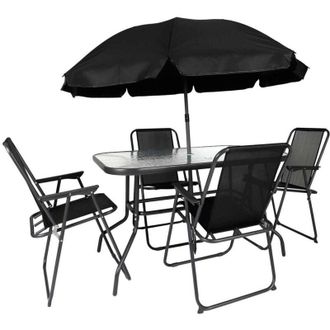 Paris Prix Ensemble Table de Jardin & 4 Chaises Parasol 120cm Noir