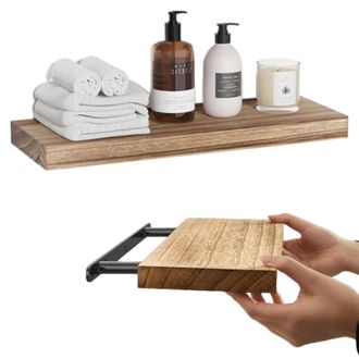 Generic Nachttisch-Schweberegal aus massivem Holz, 40cm rustikales Wandregal f&uuml;r Schlafzimmer, auch perfekt f&uuml;r Wohnzimmer, Badezimmer-Dekor, B&uuml;cher, Lampe mi