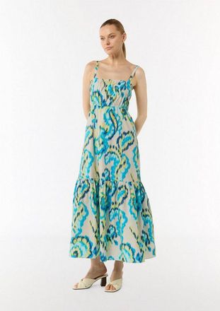Comma Maxikleid Kleid Luftiges Baumwollkleid in Maxi-L&auml;nge mit Smok-Detail