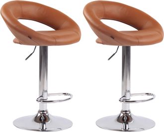 Clp 2er Set Barhocker Olinda Kunstleder I Thekenhocker Höhenverstellbar I Barstühle Mit Fußstütze I Tresenstühle Mit Trompetenfuß Metall, Farbe:Hellbraun,