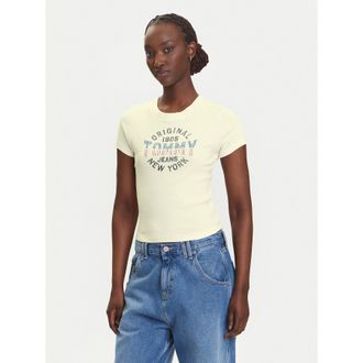 Tommy Jeans T-Shirt DW0DW21421 &Eacute;cru Slim Fit