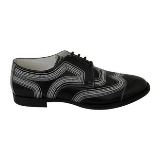 Dolce & Gabbana Schwarze Wei&szlig;e Ledersohle Kleid Derby Schuhe - - Shoes - Herren - Schwarzk - 44 EU