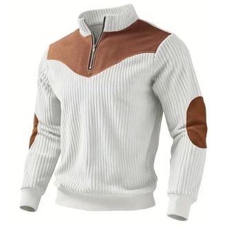 Generic Sweat-shirt sans capuche pour homme - Manches longues - Coupe droite - Avec fermeture &eacute;clair 1/4 - Confortable - T-shirt de sport - Coudes - Patchs en