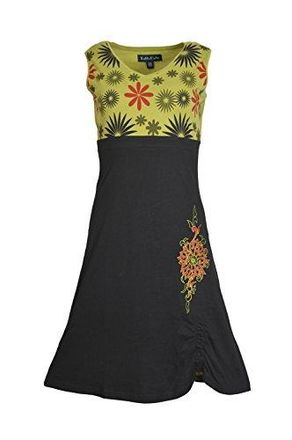 Tattopani Mesdames Robe sans Manches Summer V-Cou avec Motif de Fleurs et Broderie.(Green-TDR89-L)