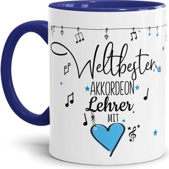 Tassendruck Berufe Tasse - Weltbester Akkordeon Lehrer - Geschenk für den weltbesten Musiklehrer, Musikunterricht, Lehrer - Keramik Innen & Henkel Dunkelblau, 300