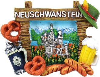 Generic Schloss Neuschwanstein Magnet Souvenir Germany Brezel Bratwurst Bier