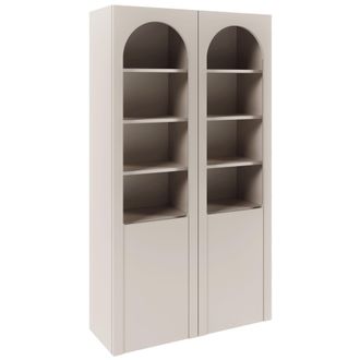 Selsey Glasvitrine Arkadia Zweifl&uuml;gelige Glas Vitrine in Kaschmir Vitrinenschrank mit Glaseins&auml;tzen 8 Glasb&ouml;den & 4 F&auml;cher Laminierte Spanplatte Tip-On-Syste