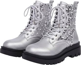 Generic Bottines &agrave; bout rond pour femme avec paillettes et semelle &eacute;paisse pour tous les jours pour femme 39 40, argent&eacute;, 37 EU
