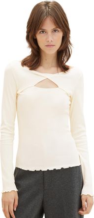 Tom Tailor Damen Langarmshirt mit Cut-Out Detail, soft neutral beige, XL