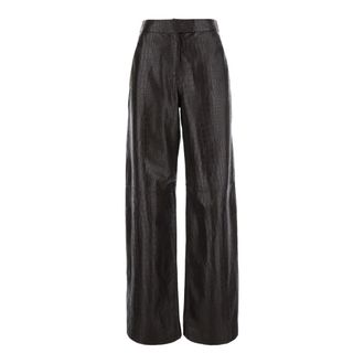 Federica Tosi Femme, Pantalons, Brun, Taille: 38 FR Pantalon en cuir imprim&eacute; crocodile avec poches