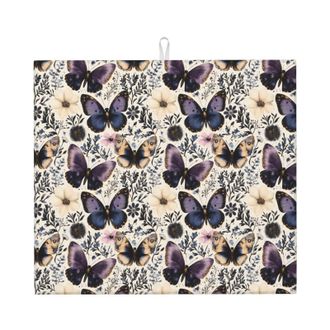 Generic Abtropfmatte Lila Schmetterlingspflanzendruck Trockenmatte rutschfest Sanft Topflappen F&uuml;r Die K&uuml;che, F&uuml;r K&uuml;che, Teller, Kaffeemaschinen, 41x46cm