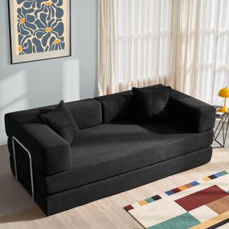 Generic Klappbares Schlafsofa, 200 cm Klappbodencouch, komprimiertes, umwandelbares Schlafsofa, Memory-Schaum-Couch mit gepolsterter R&uuml;ckenlehne, 4-in-1-Futon