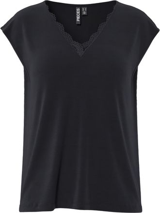 Pieces Pckamala Lace V-Neck Tee JRS Fc Bc