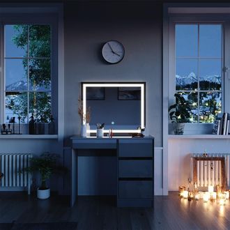 Vicco Schminktisch-Set Grau Hochglanz Sherry 90x75x40 cm - Schminkkommode, 4 Schubladen für unterschiedliche Aufbewahrungsbedürfnisse