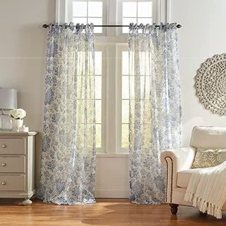 Elrene Home Fashions Westport Fenstervorhang, Blumenmuster, durchscheinend, 132 x 213 cm, Indigo